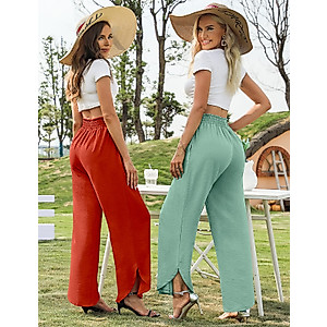 TARSE Dress Pants Women High Waisted Wide Leg Lounge Pants Plus Size Pants Curved Split Leg Pants Teacher Outfits with Pockets?LightGreen,XL?