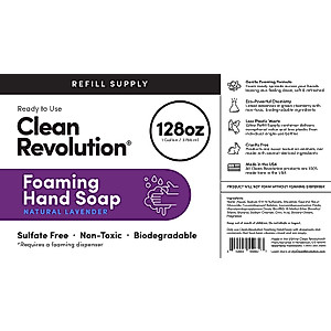 Clean Revolution Foaming Hand Soap Refill Supply Container. Ready to Use Formula. Natural Lavender Fragrance, 128 Fl. Oz