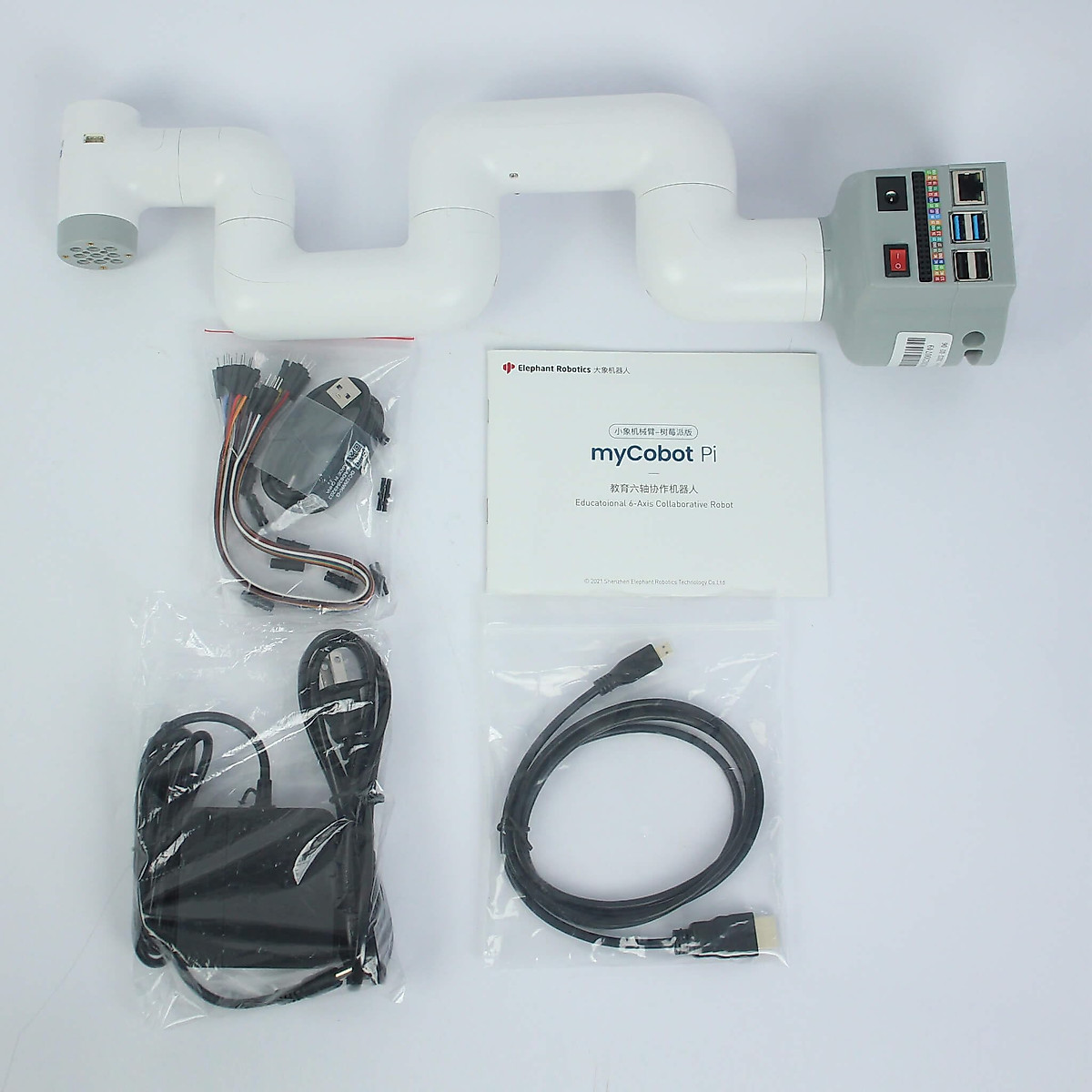 ELEPHANT ROBOTICS Robotic Arm myCobot 280 with Raspberry Pi 4& Flat Base, Open Source 6-DOF Robot Arm, Collaborative Desktop Coding Robot, Education ROS Robot Arms for Programming Learning