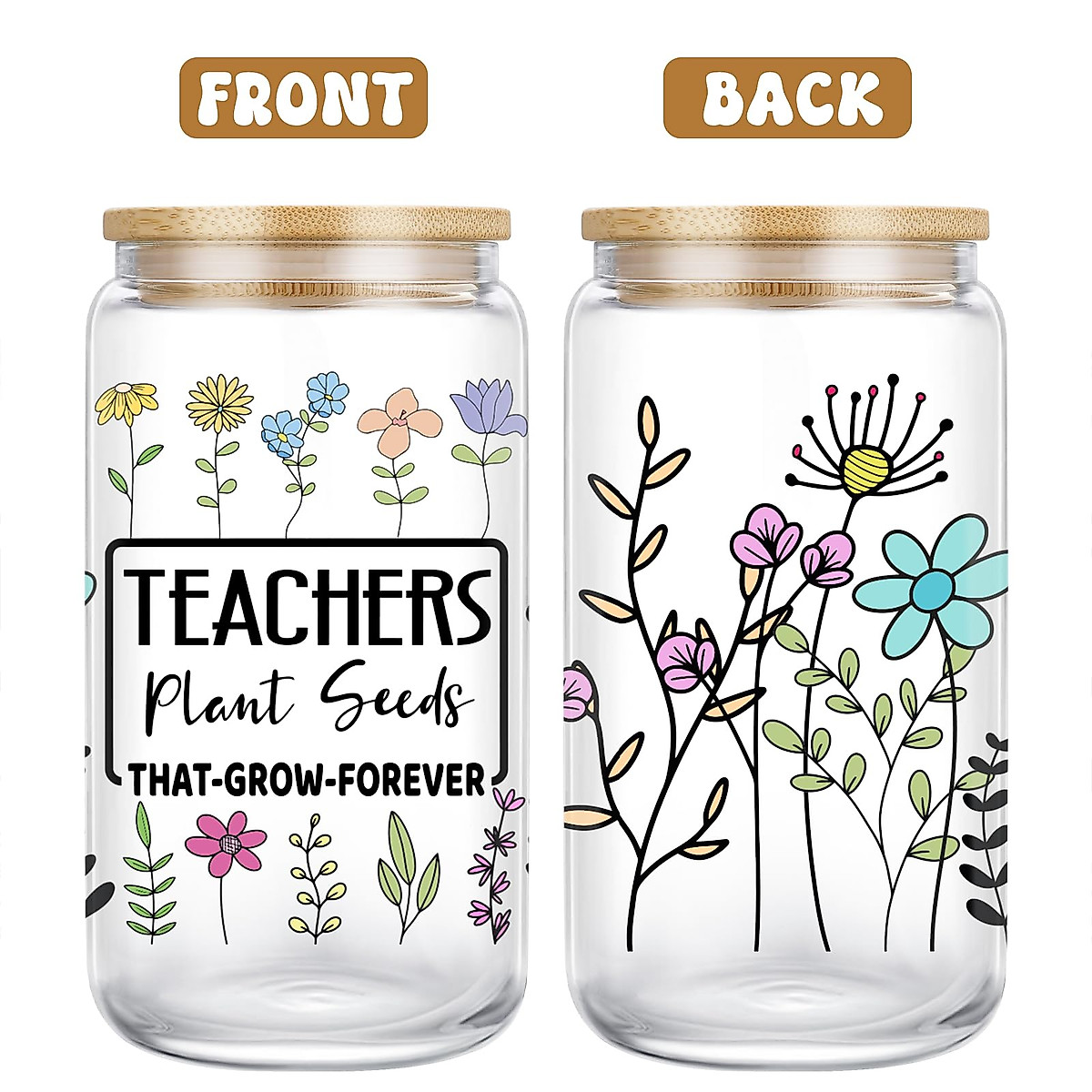Coolife Teacher Cup, 16oz Glass Cups w/Lids Straws - Best Teacher Mothers Day Birthday Gifts, Teacher Appreciation Gifts for Women, Glass Tumbler Teachers Cups, Thank You Gifts for Teachers