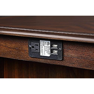 New Classic Furniture Amy Kitchen Counter Island Dining Table for 4 with Storage Shelf & USB Chargers, Traditional Brown Cherry