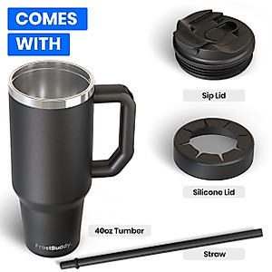 Thicc Buddy - 40 oz Stainless Steel Vacuum Insulated Tumbler with Lid and Straw for Water - Travel Mug Cupholder Friendly - Gifts for Women Men Him Her