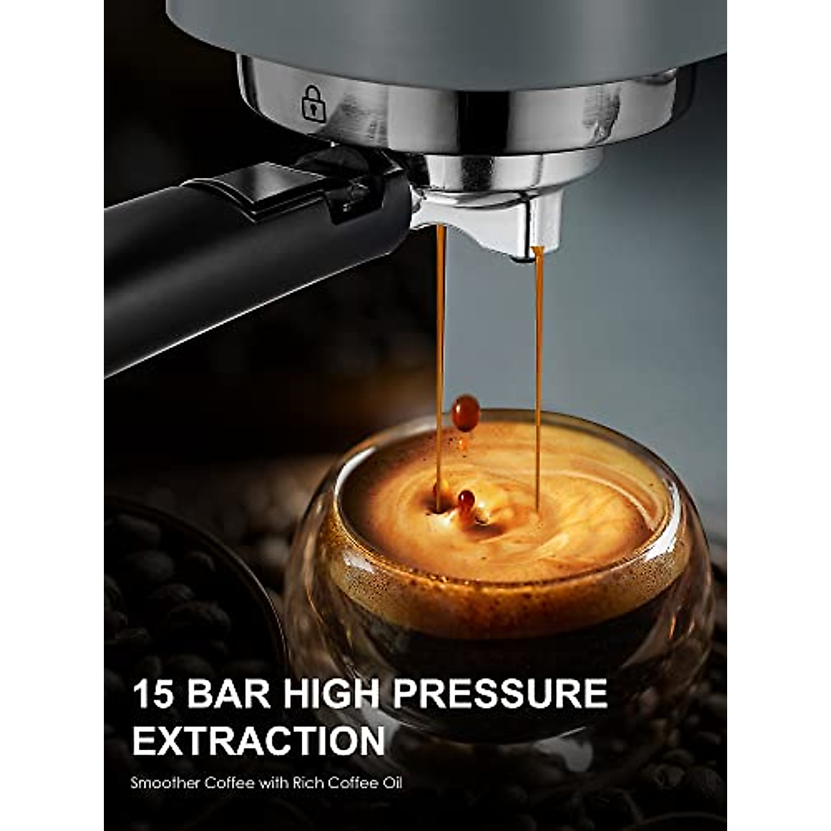 Ihomekee Espresso Machine Coffee Makers 15 Bar Cappuccino Machines with Milk Frother for Espresso/Cappuccino/Latte/Mocha for Home Brewing 1350W