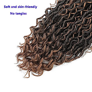 6 Packs Curly Goddess Faux Locs Crochet Hair for Black Women, 18 Inch Goddess Locs Crochet Hair Hippie Locs Synthetic Braids, Boho Style Hair Extensions (18 Inch, 6 Packs, T1B/30)
