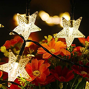 PACJOY Solar Star Twinkle String Lights, 23FT 50LED 8 Modes Solar Powered Fairy Decorative Light Waterproof Lights for Gardens, Lawn Patio, Indoor Decoration, Xmas, Wedding, Holiday (Warm White)
