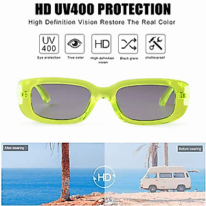 Laurinny Green Sunglasses for Women Retro 90s Vintage Fashion Narrow Rectangle Frame Lime Green Glasses