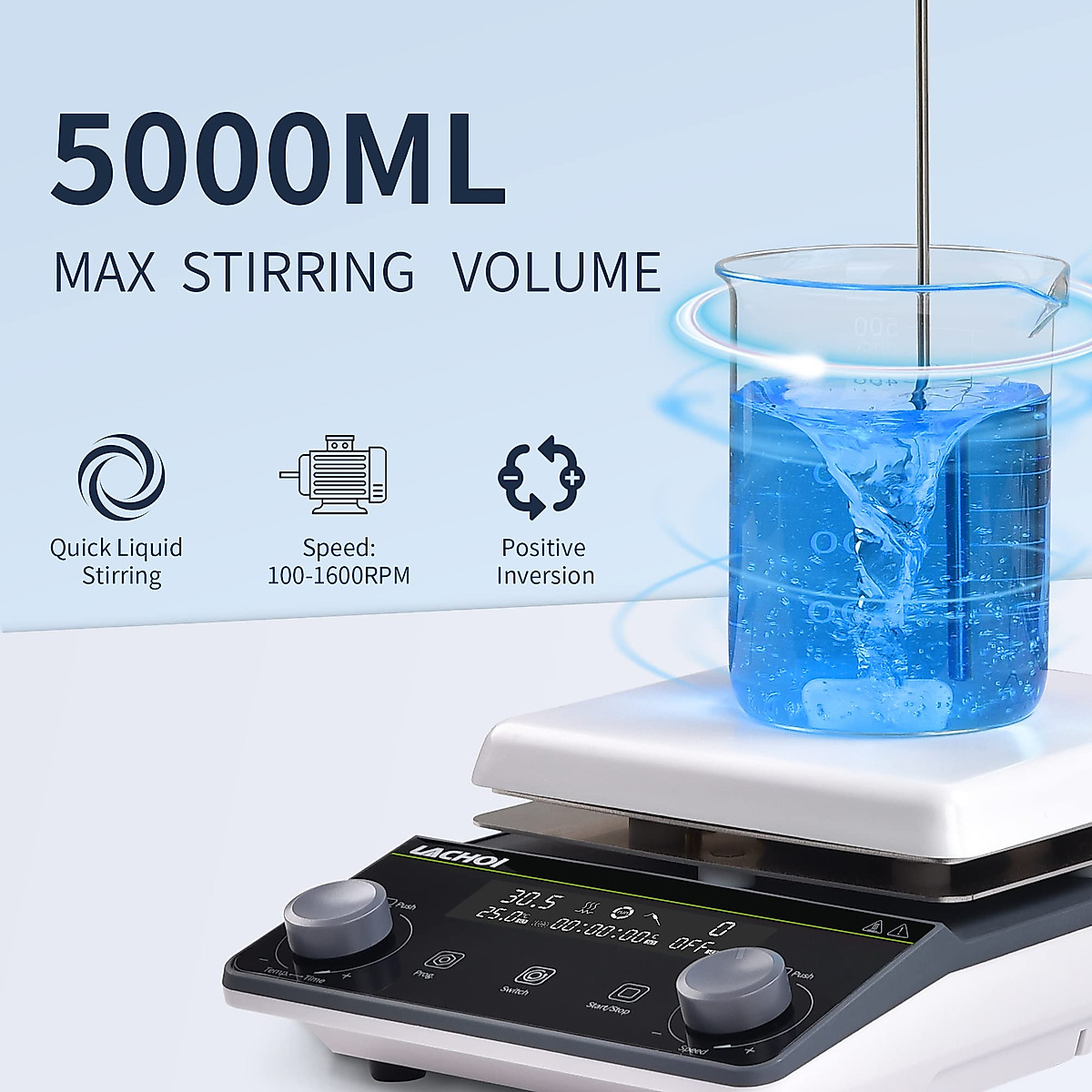 Magnetic Stirrer Hot Plate 300℃ 5000ml LCD Digital Hot Plate Stirrer 5.9×5.9 Inch Magnetic Stir Plate with Timer 100-1600RPM 110V Magnetic Hotplate Stirrer Mixer,Temp Probe Sensor Included