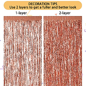 CYLMFC Wavy Fringe Curtain - Rose Gold, 3.3 ft x 6.6 Feet, Pack of 3 | Party Decorations, Streamers for Birthday Backdrop