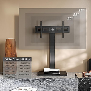 FITUEYES Iron Base Universal Floor TV Stand with Swivel Mount Space Saving for 50-85 Inch LED LCD OLED Plasma Flat Panel or Curved Screen TVs Height Adjustable Wire Management (Black)