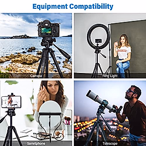 PHOPIK Camera Tripod, 56” Cell Phone Tripod with Phone Holder, Extendable Video Tripod with Quick Release Plate,Compatible with All Cameras, Cell Phones, Projector, Webcam, Spotting Scopes