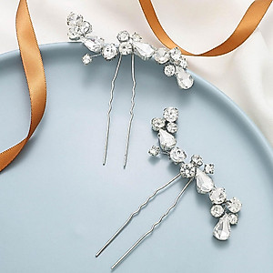 Easedaily Bride Wedding Hair Pins Silver Crystal Bridal Hair Pieces Rhinestone Hair Accessories for Women and Girls (pack of 2) (A-Silver)
