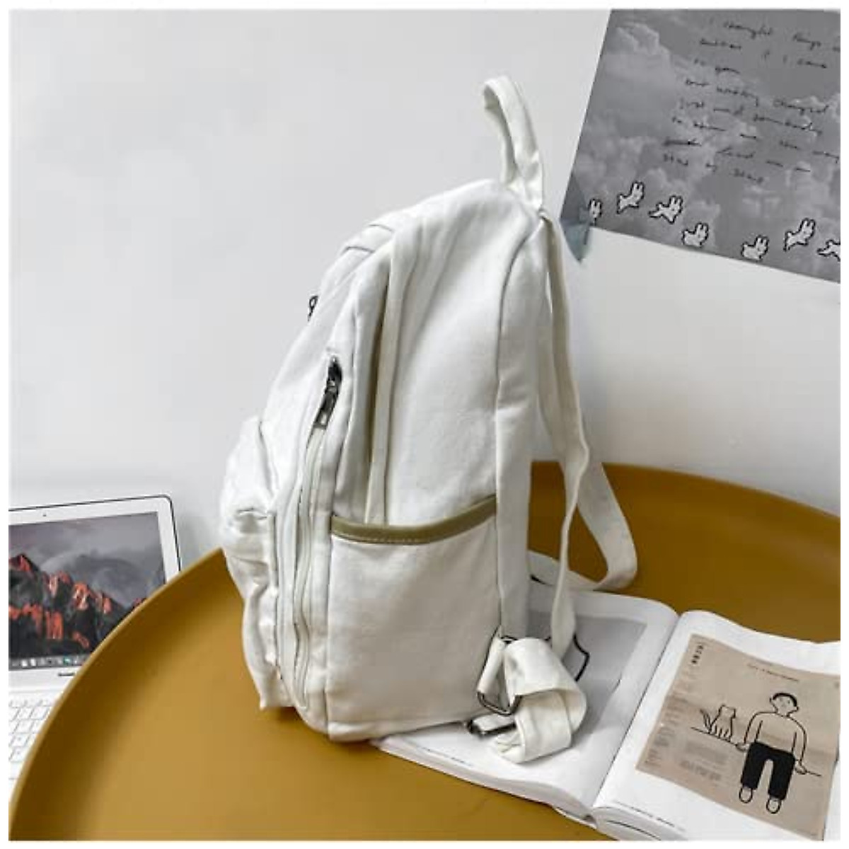 CHERSE Aesthetic Kawaii Backpack to school large capacity Lovely Aesthetic Student canvas Bookbags with accessories (Gray)
