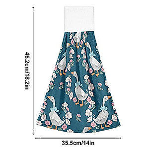 xigua 2 pcs Hanging Kitchen Towel Cute Goose and Flowers Hand Towel Absorbent Hanging Tie Towels for Bathroom Laundry Room Kitchen 12 x 17 Inches
