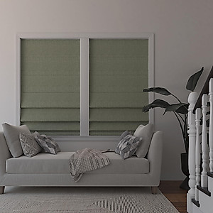 Sun Zero Preble Textured 100% Blackout Cordless Roman Shade, 35" x 64", Sage Green