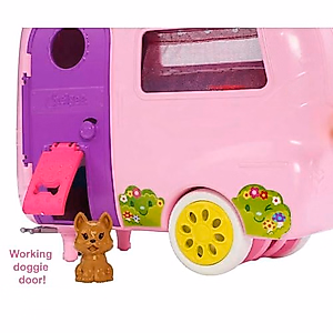 Barbie Club Chelsea Toy Car & Camper Playset, Blonde Chelsea Small Doll, Puppy & 10+ Accessories, Unhitch & Open for Campsite