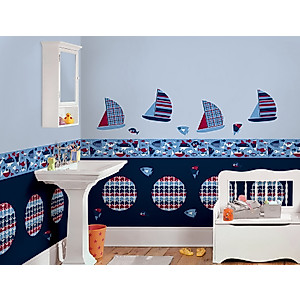 Wall Pops WPS0613 Regatta Stripe Wall Decals, 6.5-inch by 12-foot