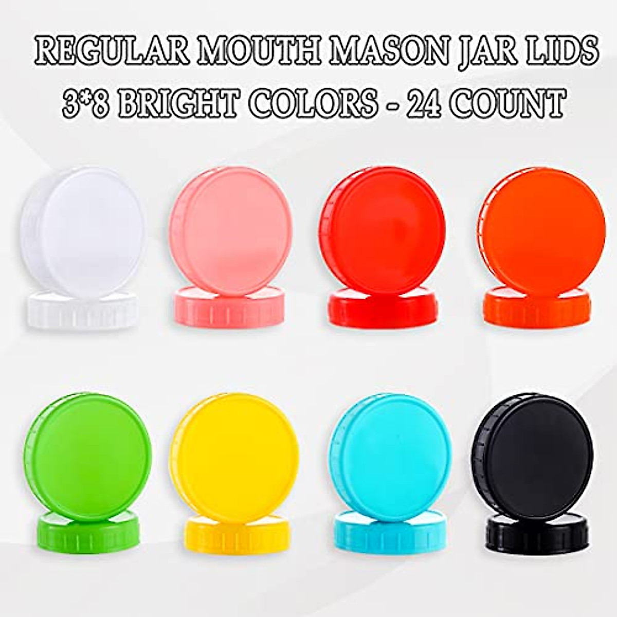24 Pack Canning Lids Regular Mouth - Plastic Mason Jar Lids with Silicone Seals Rings Fits Ball/Kerr Jars, Leak-Proof & Anti-Scratch Resistant Surface, 8 Colors