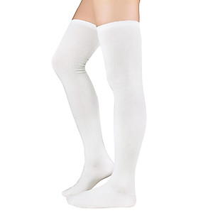 Zando Women Plus Size Thigh High Socks Over Knee Tube Stocking Sock Cotton High Leg Warmers Warm Cosplay Legging Sock 1 Pair White One Size