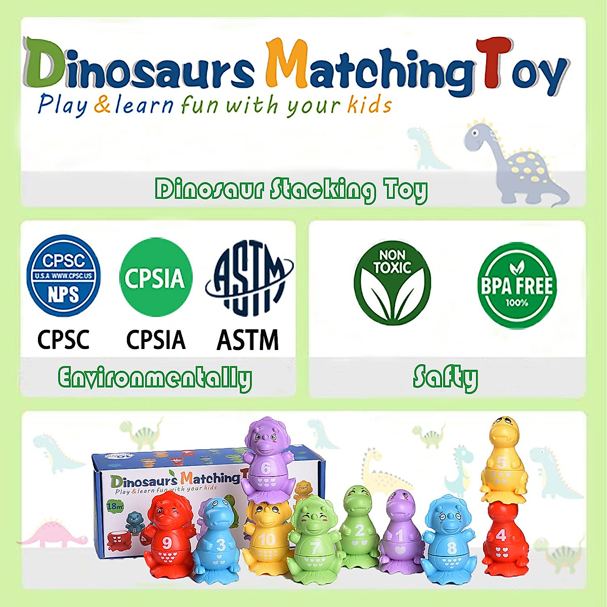 Stacking Dinosaur Toys for Kids 3-5, Stacking Blocks Toys for 2-7 Year Old Boys Girls, Educational Stacking Toys Gifts for Toddlers Age 2-4 Christmas Birthday Gifts, Dinosaur Toys for 2 Year Old Boy