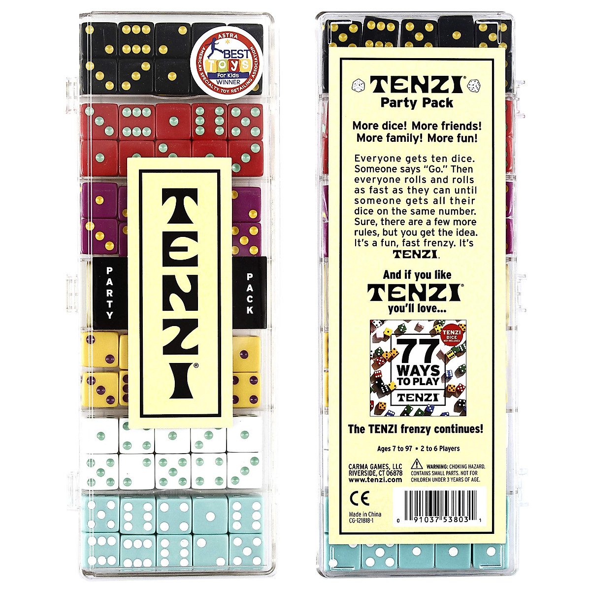 TENZI Party Pack Dice Game - A Fun, Fast Frenzy for The Whole Family - 6 Sets of 10 Colored Dice with Storage Case - Colors May Vary