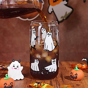 Halloween's Gift,Set Of 2 16 Oz Halloween Cups|Halloween Tumbler|Halloween Mug, Cat Themed Glass Cups With Lids And Straws, Coffee Cups, Fall Gifts For Women,Unique Halloween Ideas For Cat Lovers