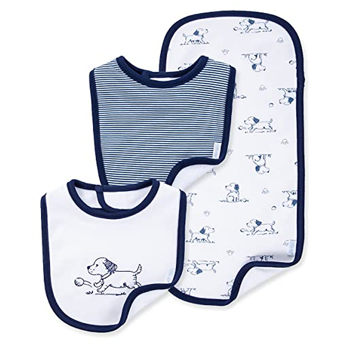 Little Me Baby Boy Newborn Bib and Burp set, White Print, One Size