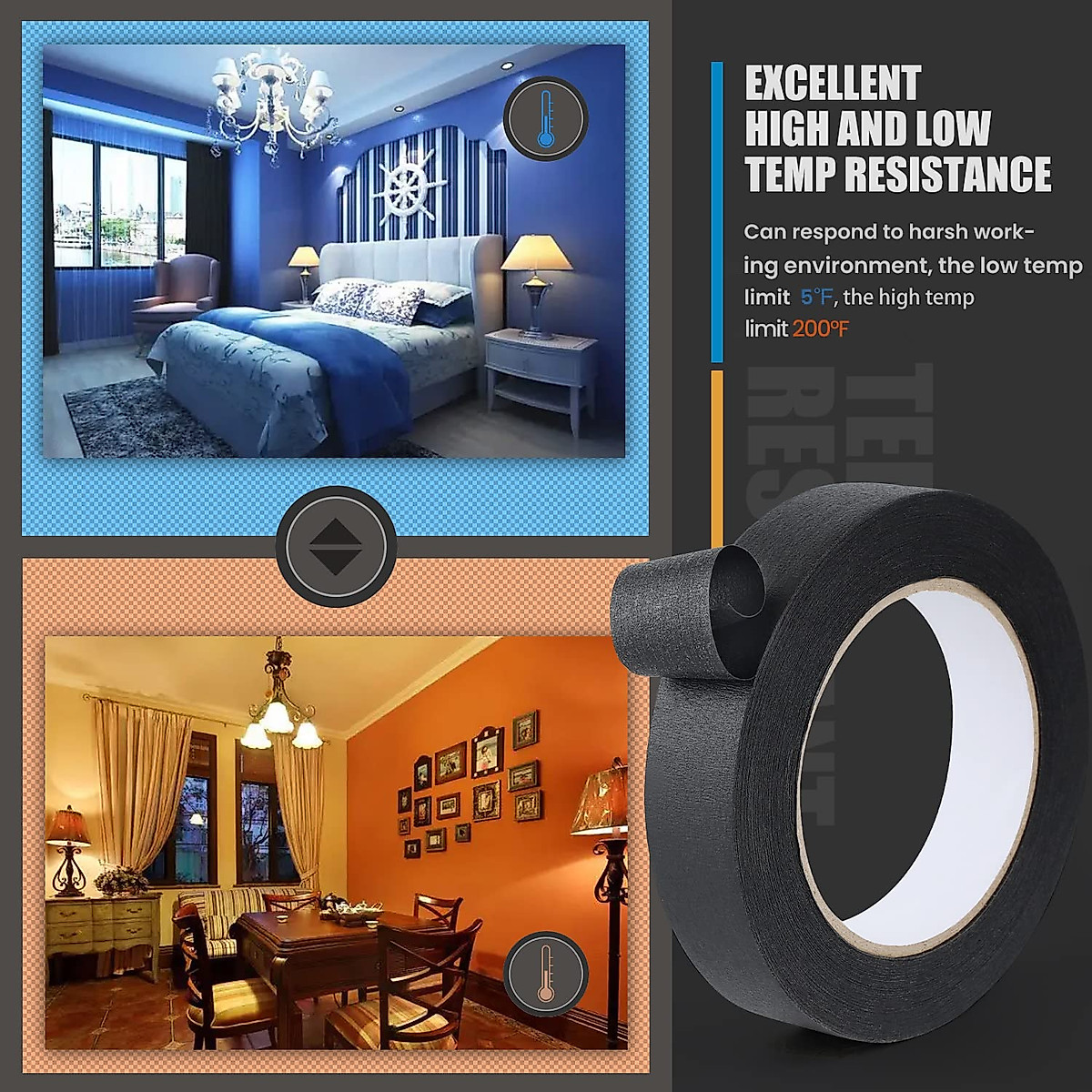 Lichamp 4 Pack Black Painters Tape 1 inch, Black Masking Tape 1 inch x 55 Yards x 4 Rolls (220 Total Yards)