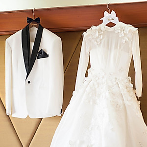 Ahzemepinyo 2 Pcs Bride and Groom Wedding Dress Hanger Wooden Wedding Hanger with Bow Tie Mr and Mrs Hangers Bride to Be Wedding Dress Hanger Wooden Hangers Wedding Gift Bridal Party Shower Gift