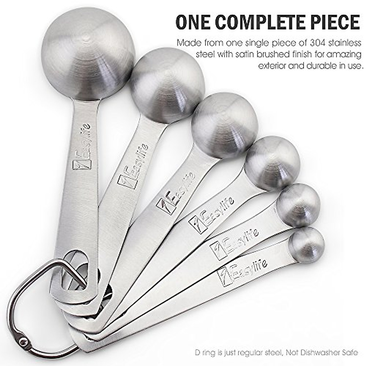 1Easylife 18/8 Stainless Steel Measuring Spoons, Set of 6 for Measuring Dry and Liquid Ingredients
