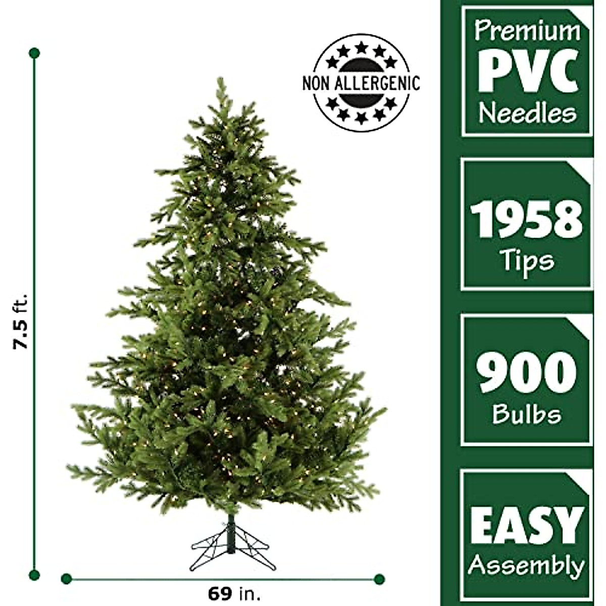Fraser Hill Farm 7.5-Ft. Foxtail Pine Christmas Tree with Smart String Lighting, Green