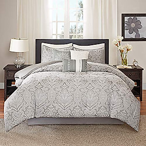 Madison Park Averly 7 Piece Comforter Set, Grey, King (104 in x 92