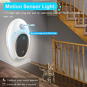 Plug in Air Purifier with Motion Sensor Light for Home, Odor Eliminator Mini Ozone Air Freshener Ionizer Deodorizer to Remove Smell from Pets Smoke Toilet for House Bathroom Kitchen Bedroom Office