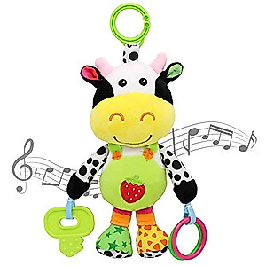 MARUMINE Baby Car Seat Toys with 24 Music and Teether (Cow)