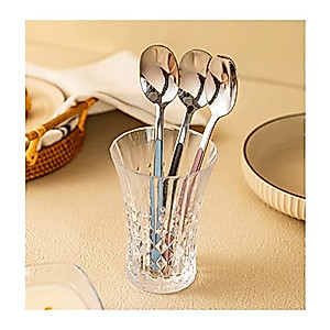Spoons Soup Spoon Stainless Steel Spoon Household Soup Spoon Long Handle Rice Spoon Durable Delicate Bright Spoon Teaspoon (Color : Bigblue Mug)
