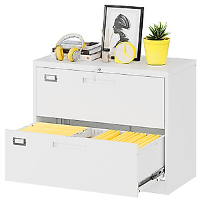 Fesbos Lateral File Cabinet with Lock, 2 Drawer Large Metal Filing Cabinet,Home Office Lockable Storage Cabinet for Hanging Files Letter/Legal/F4/A4 Size-Assembly Required