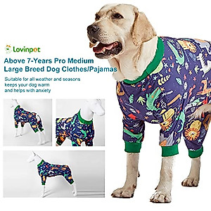 LovinPet Big Dog Outfits, Anti Licking, Dog Wound Care/Surgery Recovery Clothes, Lightweight Stretch Jersey Knit, Animal Kingdom Blue Print, Large Breed Dog Clothes, Pet PJ's/Medium