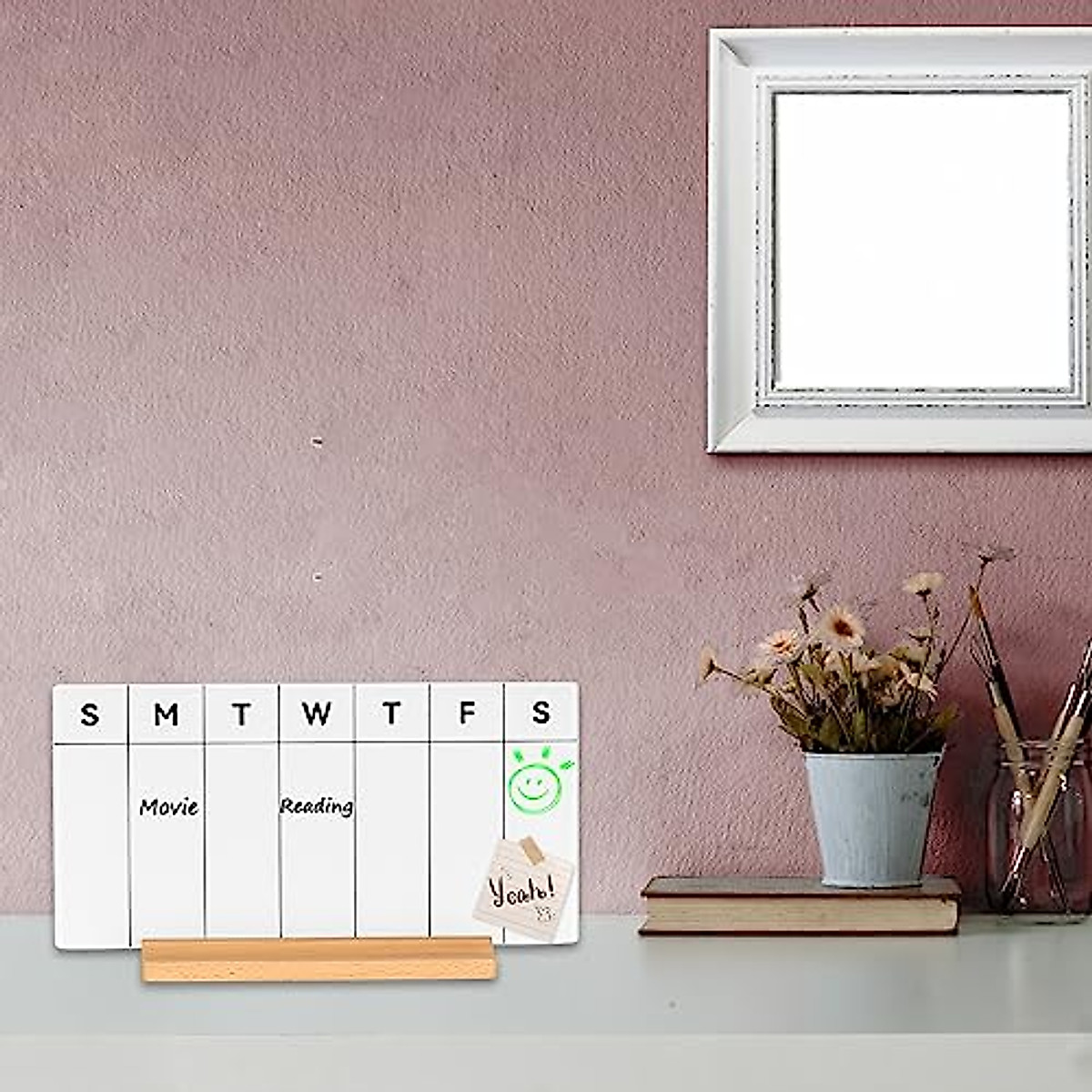TORASO Desktop Glass Weekly Whiteboard, 12"x6" Dry Erase Calendar with Detachalble Solid Wood Stand, Planner Board for Office, Home, School(Glass,Weekly-WH)
