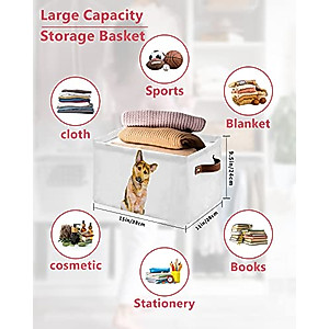 Dog Lover Decor Storage Bins Large Foldable Storage Baskets for Shelves, Waterproof Storage Boxes with Handles for Closet Cabinet Living Room Laundry - German Shepherd Illustrations White Backdrop