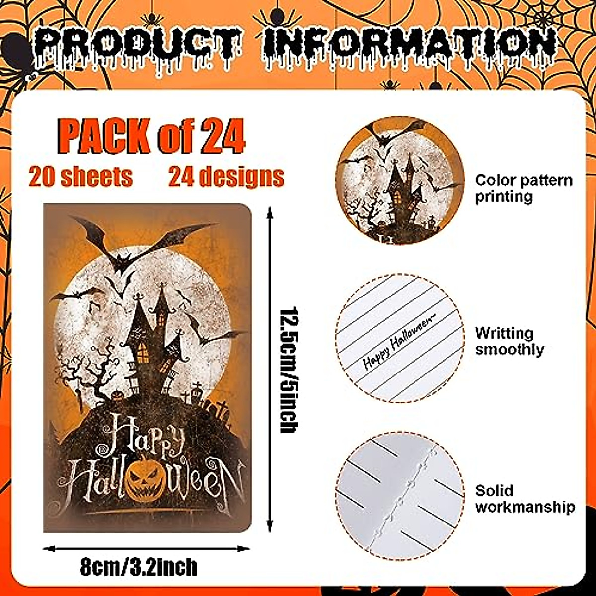 24 Pack Halloween Mini Notepads 24 Styles Small Vintage Notebooks School Supplies 5 x 3.2 Inches Girls Pumpkin Cat Halloween Retro Memo Pad for Kids Students Halloween Stationery Gifts Party Favors