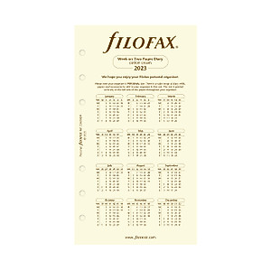 Filofax Refill, Personal/Compact Size, Week-to-View, Cotton Cream Paper, Unruled, English, 2023 (C68424-23)