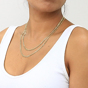 Nuragold 14k Yellow Gold 4mm Solid Cuban Curb Link Chain Pendant Necklace, Mens Womens Jewelry 16" 18" 20" 22" 24" 26" 28" 30"