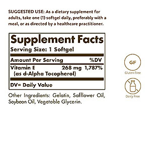 Solgar Vitamin E 268 mg (400 IU), 360 Alpha Softgels - Natural Antioxidant, Skin & Immune System Support - Naturally-Sourced Vitamin E - Gluten Free, Dairy Free - 360 Servings