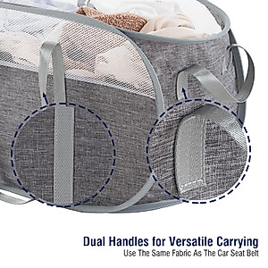 TECHMILLY Collapsible Laundry Basket, Foldable Tear Proof Mesh Pop Up Hamper with Reinforced Carry Handles for Laundry, Bathroom, Dorm or Travel (Grey)