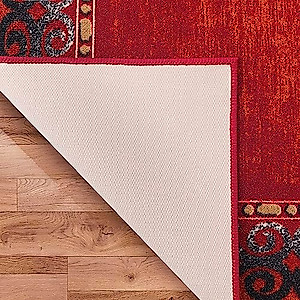 Antep Rugs Alfombras Bordered Modern 8x10 Non-Slip (Non-Skid) Low Pile Rubber Backing Indoor Area Rug (Maroon Red, 7'10" x 10')