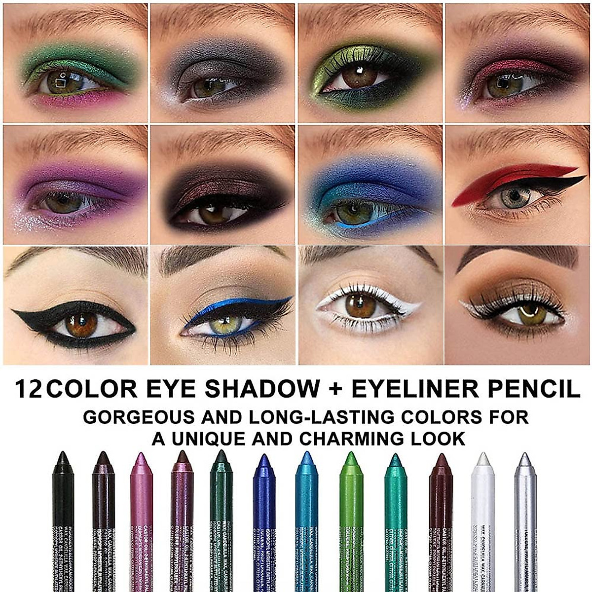 Amy's Diary 6Pcs Blue Colored Glitter Eyeliner Pencil Set, Dark Light Blue Green Purple Red Pink