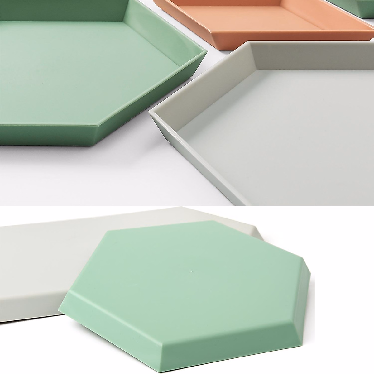 Serving Trays, Flat Trays Plastic Jewelry Tray Trinket Dish, UNIKON Small Storage Platters Food Serving Platter Set of 4, Great for Organization, Display, Decoration