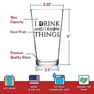 I Drink And I Know Things Beer and Wine Glass Set- Cool Present Idea for Bridal Shower, Wedding, Engagement, Anniversary and Couples - Him, Her, Mr. Mrs. Mom Dad