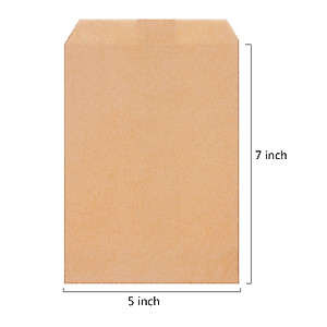 Quotidian Brown Flat Kraft Paper Cookie Bags 5x7 for Bakery Treat Candies Dessert Chocolate Soap Wedding Invitation Party Favor, Pack of 100 (5’’ x 7’’)