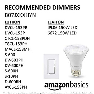 Amazon Basics PAR20 LED Light Bulb, 50 Watt Equivalent, Energy Efficient 7W, E26 Standard Base, Warm White 3000K, Dimmable, 10,000 Hour Lifetime , 6-Pack