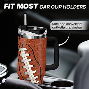 SANDJEST Football Tumbler with Handle 40oz with Lid & Straw, Football Gifts for Men Boys Player Coach Sports Lover, Football Tumblers Coffee Stainless Steel Insulated Cup Gifts for Christmas Birthday
